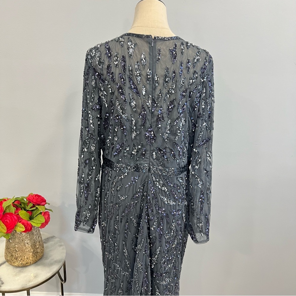 Mac Duggal | Dresses | Mac Duggal Charcoal Grey Beaded Long Sleeve ...